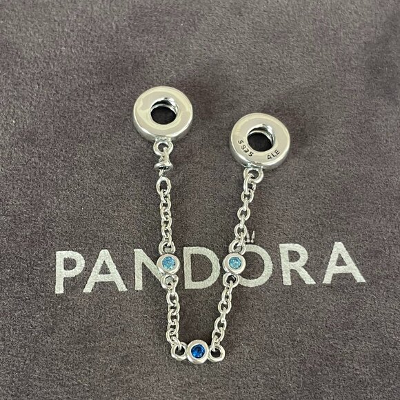 Pandora | Jewelry | Pandora Triple Blue Stone Safety Chain Pendant ...